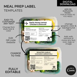 Editable Meal Prep Labels Template Canva, Packed Meals Label Sticker ...