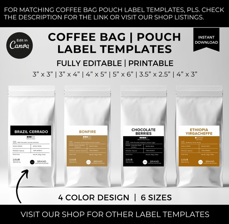 Editable Coffee Tin Can Labels Template Canva, Custom Coffee Labels ...