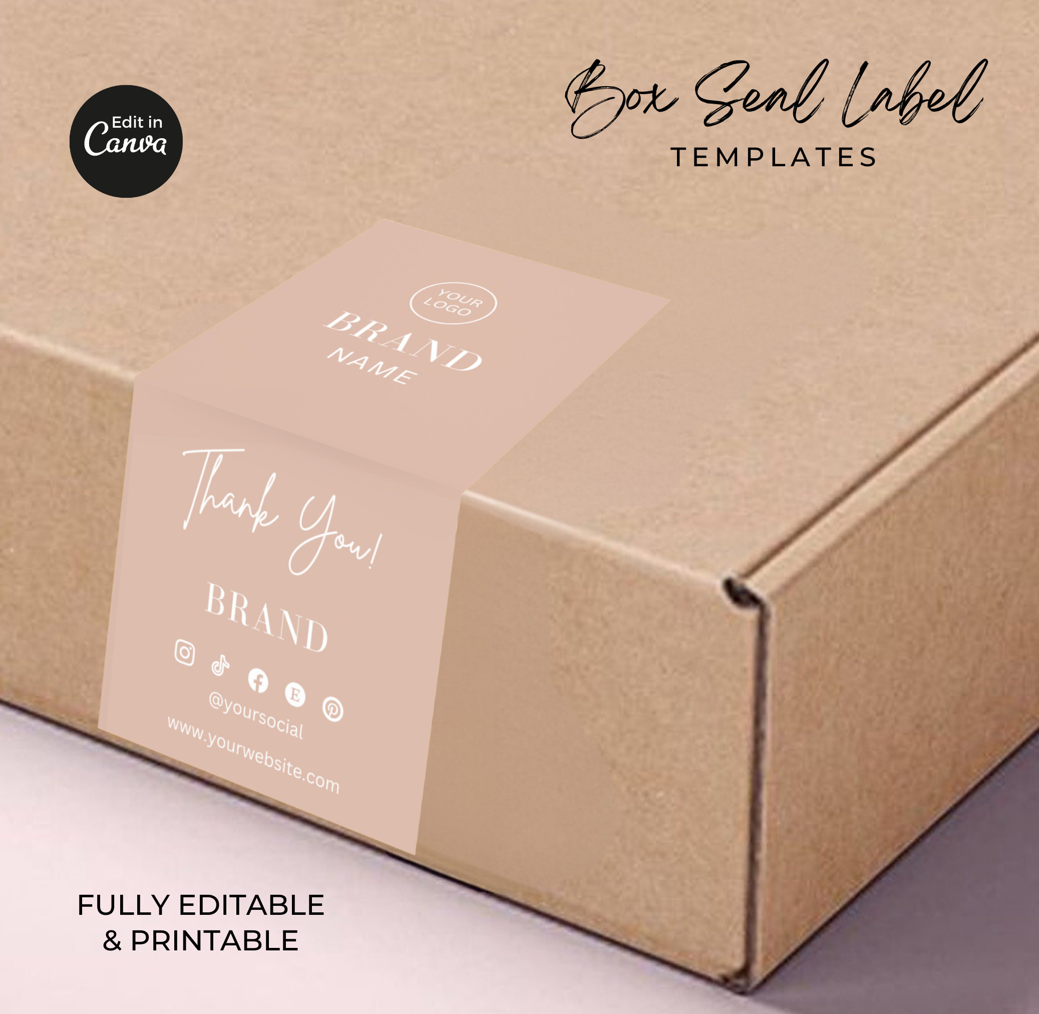 Box Label Template Editable Canva, Mailer Box Seal Label Stickers ...