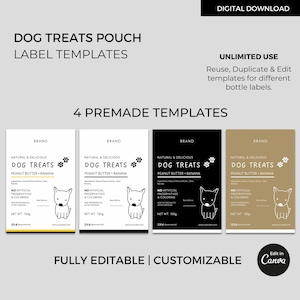 Editable Dog Treats Labels Template Canva, Dog Food Label Stickers ...