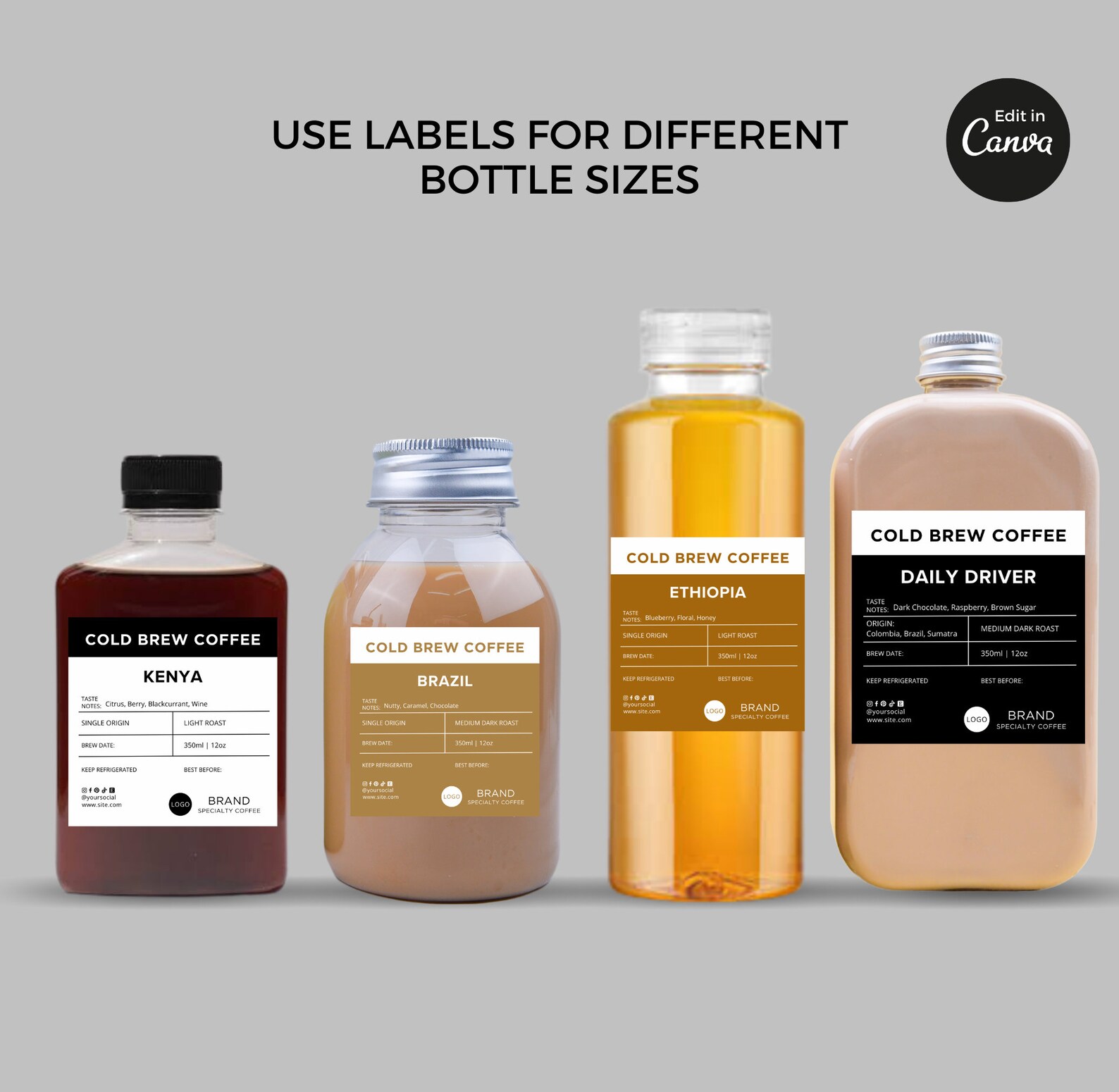 Cold Brew Coffee Bottle Labels Template Editable Canva, Juice Label ...