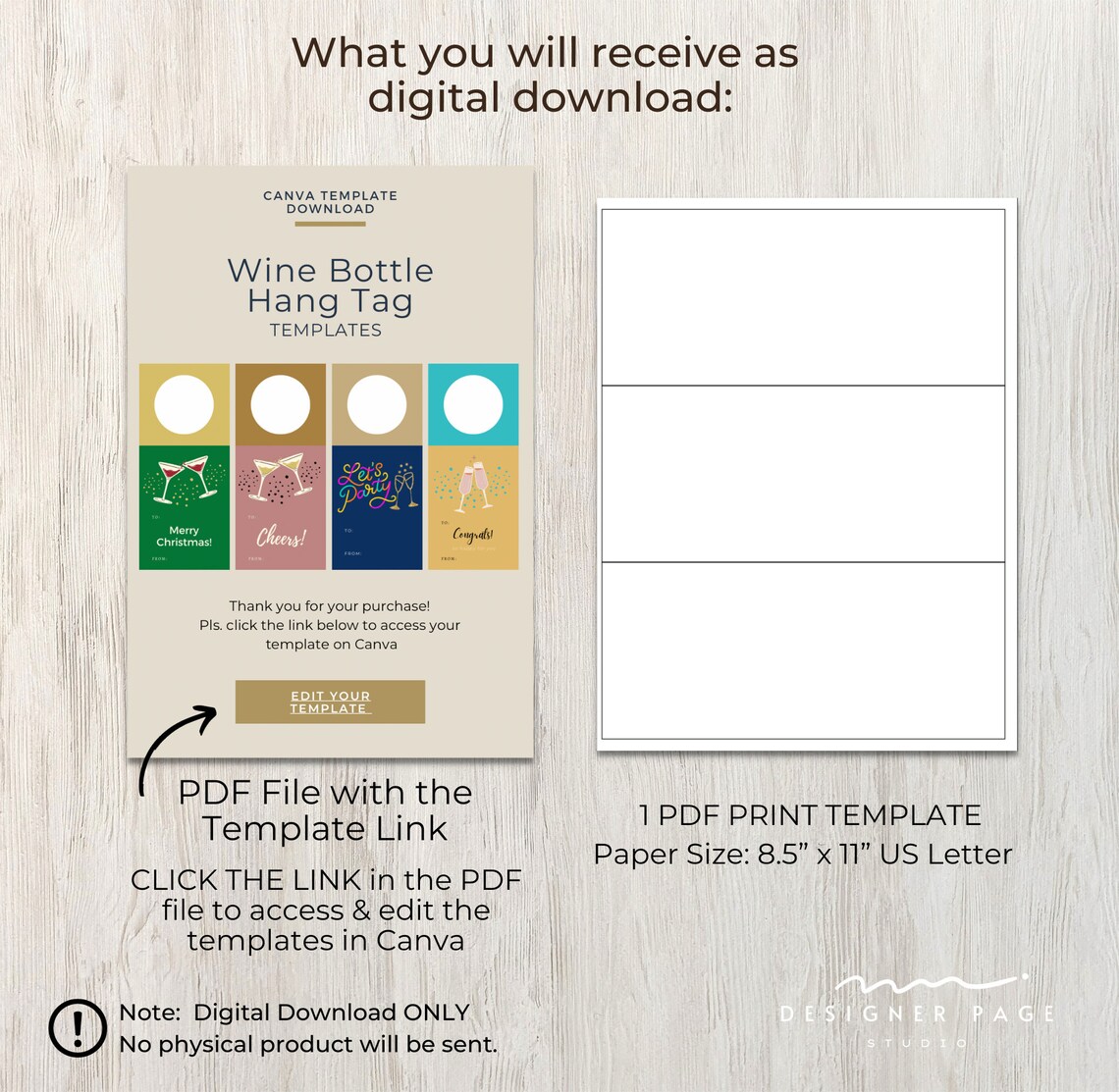 Editable Wine Bottle Hang Tags Template Set Canva Printable - Etsy