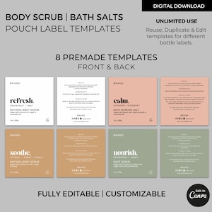 Bath Salts Pouch Label Template Editable Canva, Printable Body Scrub ...