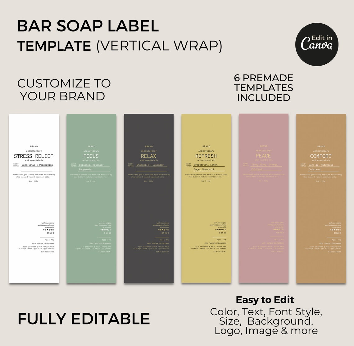 Editable Soap Label Template Canva Bar Soap Labels Printable - Etsy