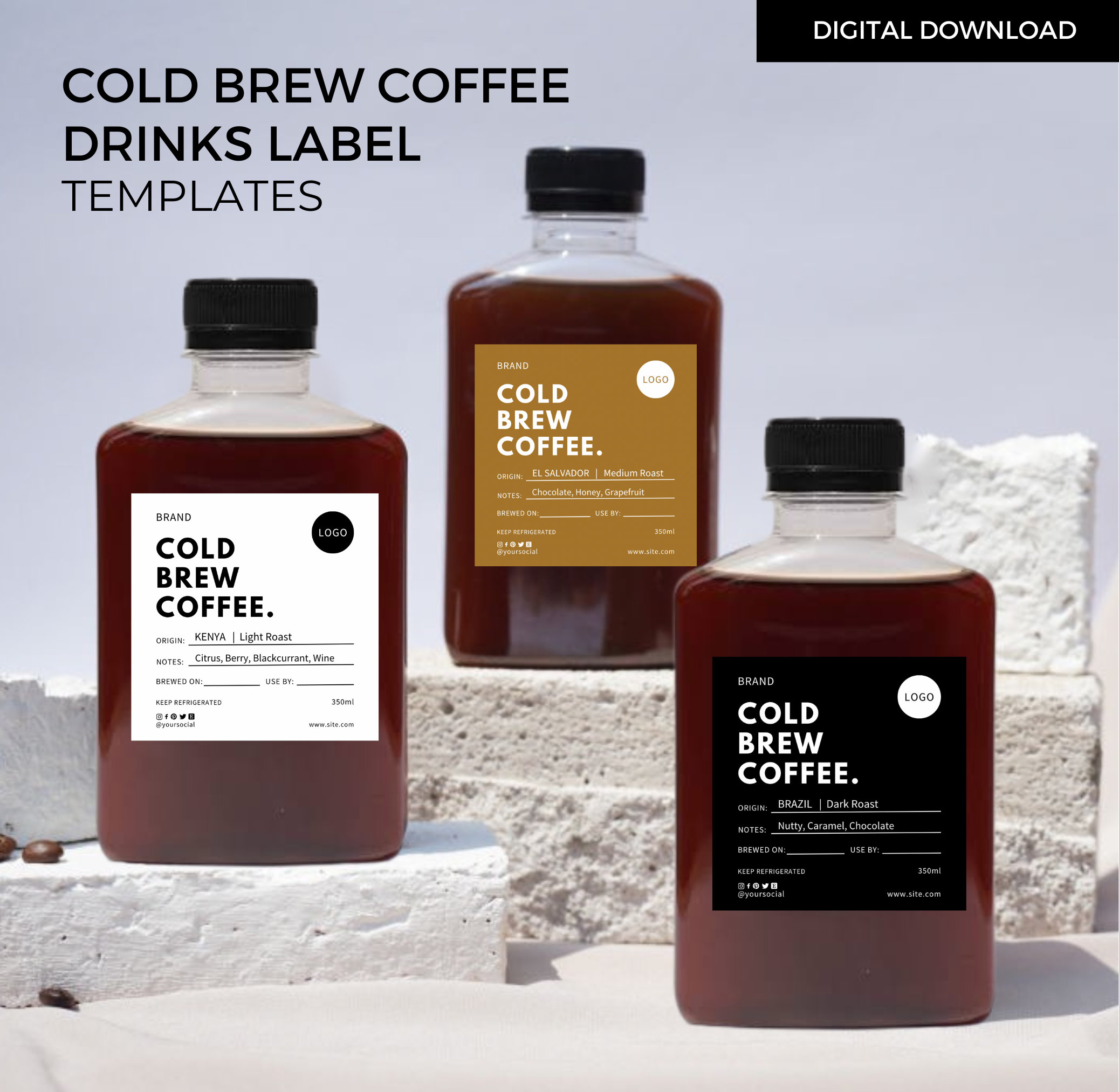 Editable Cold Brew Coffee Bottle Labels Template Canva, Drink Label ...