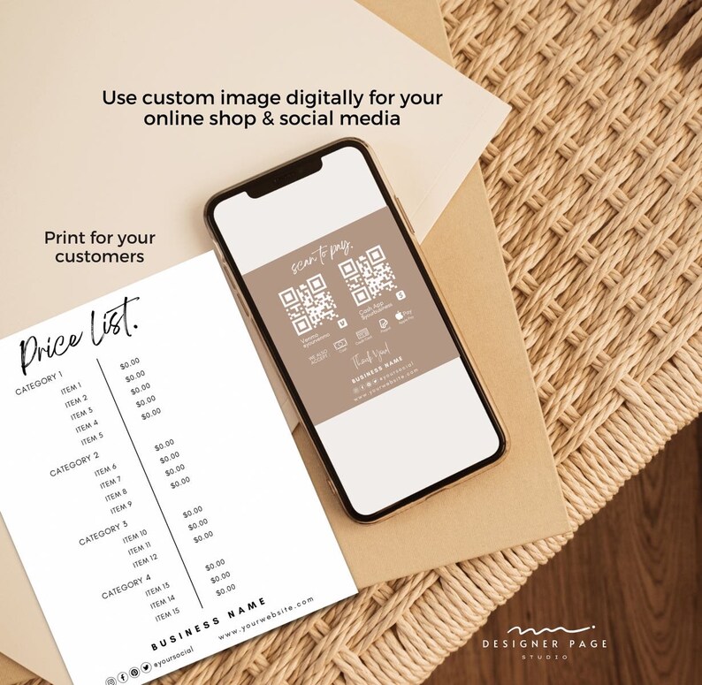 Price List Template Editable, Printable Payment Sign Card Set, Price ...