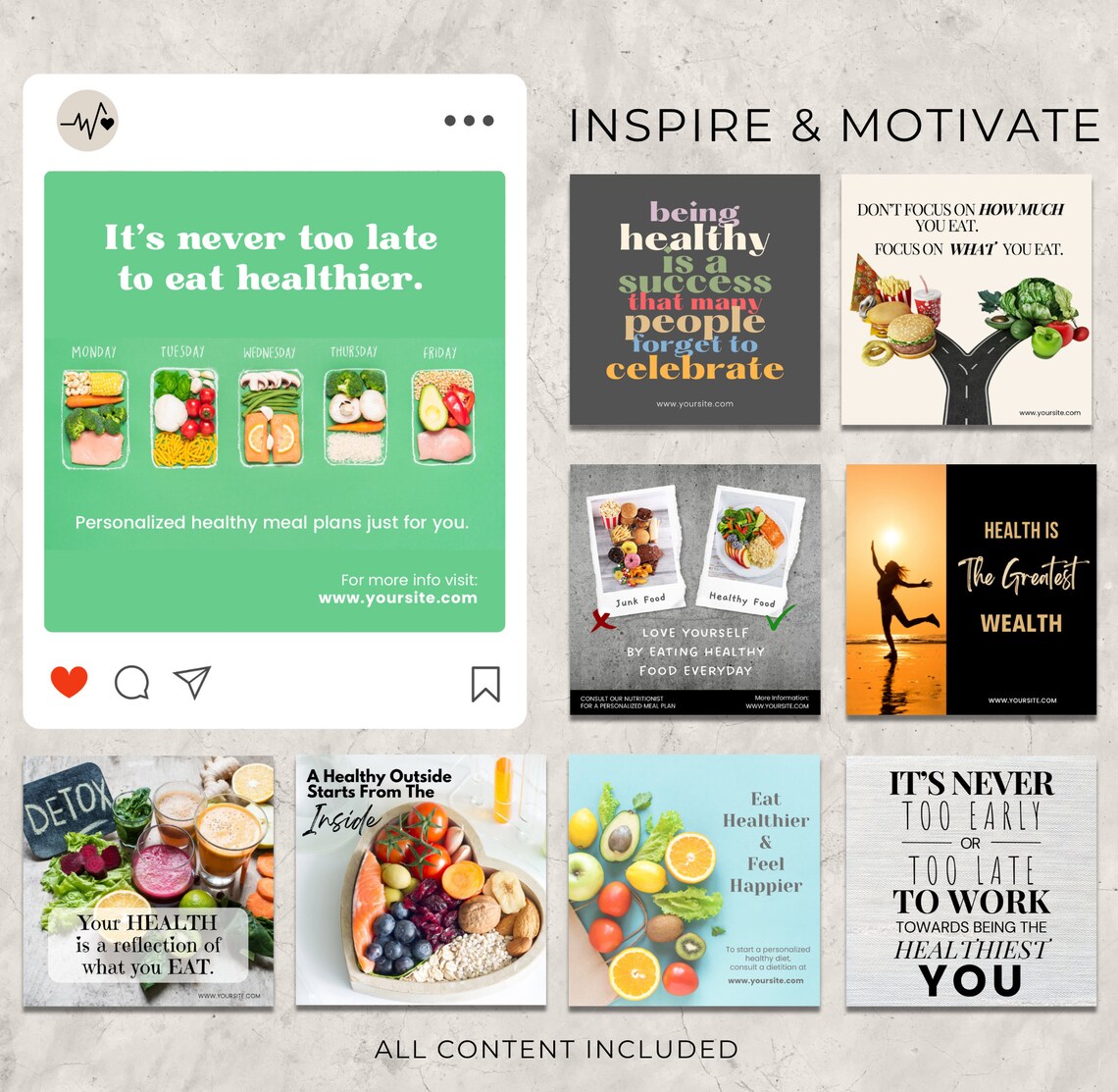 Editable Health Nutrition Instagram Templates Canva, Dietitian ...