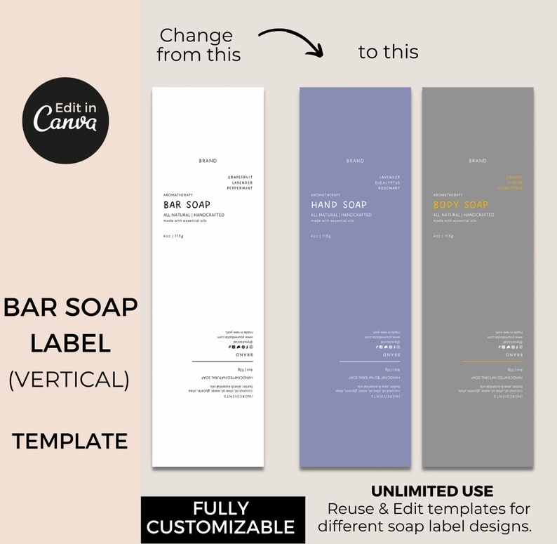 Editable Soap Label Template Canva, Bar Soap Labels Printable, Soap ...