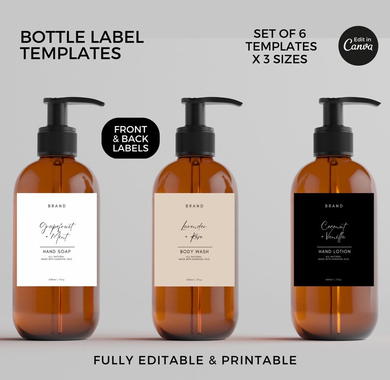 Editable Bottle Label Template Canva, Printable Bar Soap Labels, Modern ...