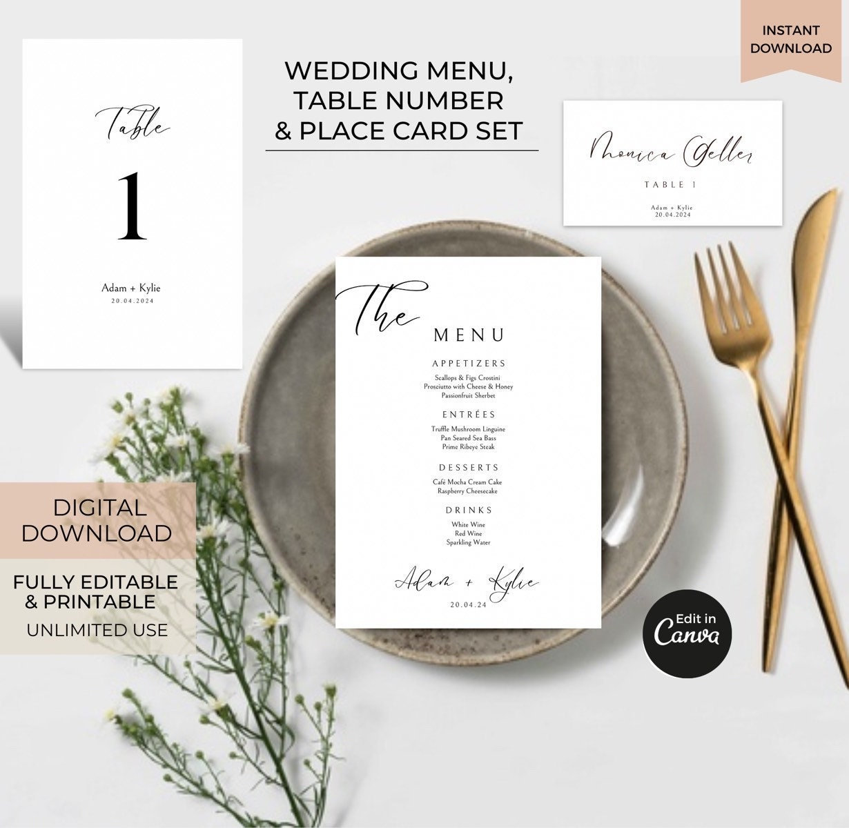 Editable Wedding Menu Card Template Canva Printable Wedding - Etsy