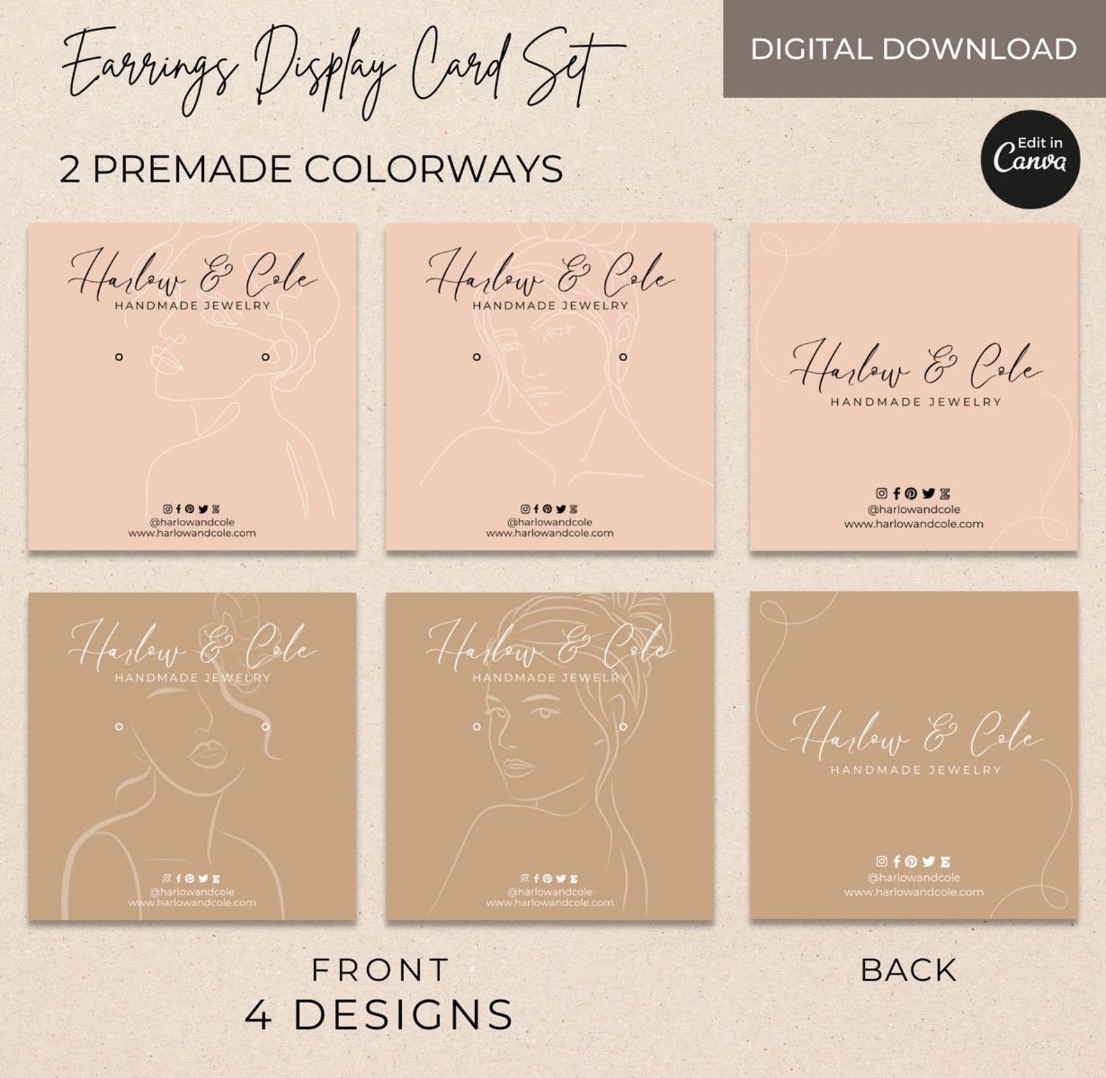 Editable Earrings Display Card Template Canva, Printable Earrings Label ...