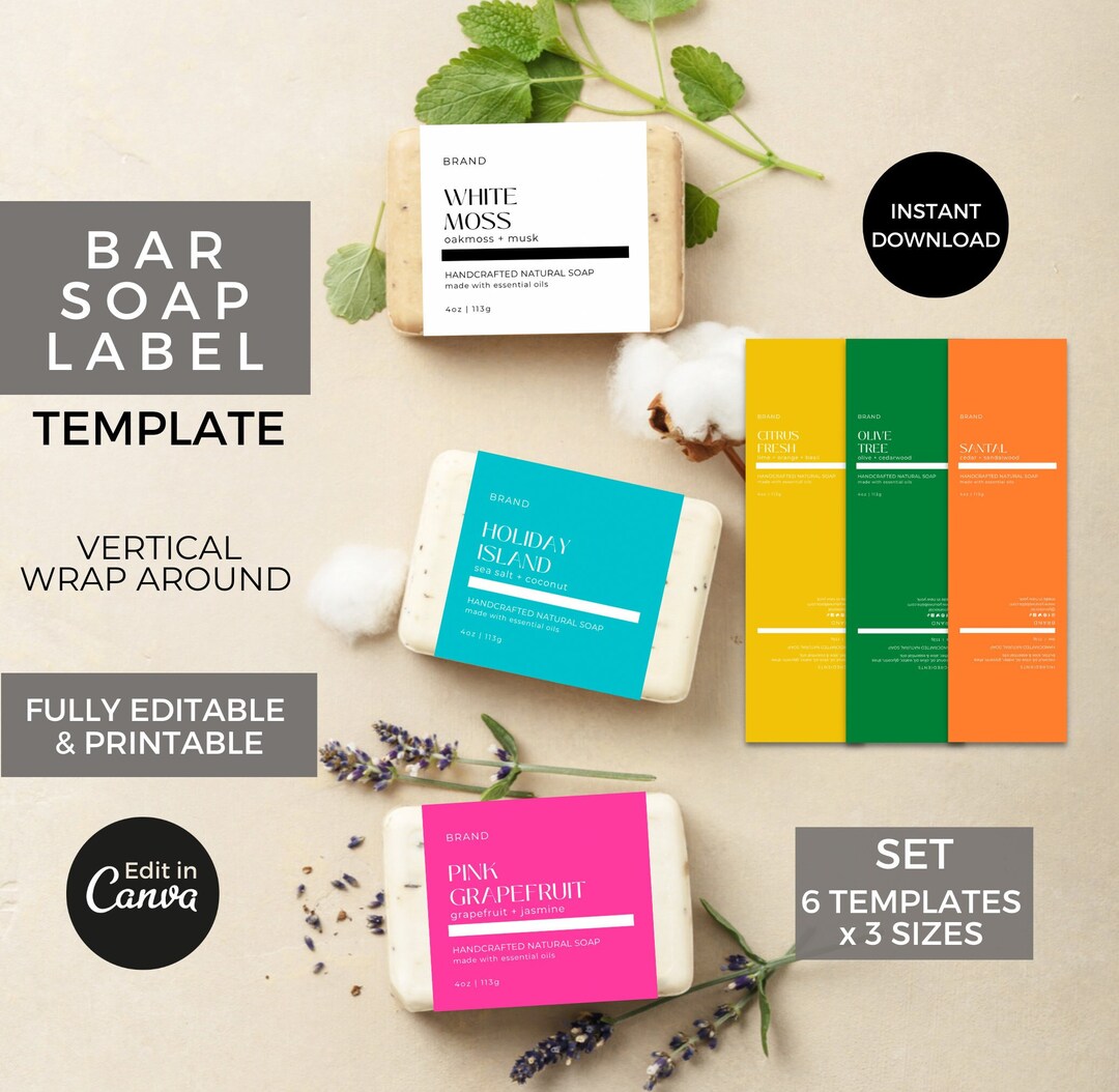 Editable Soap Label Template Canva, Bar Soap Labels Printable, Soap ...