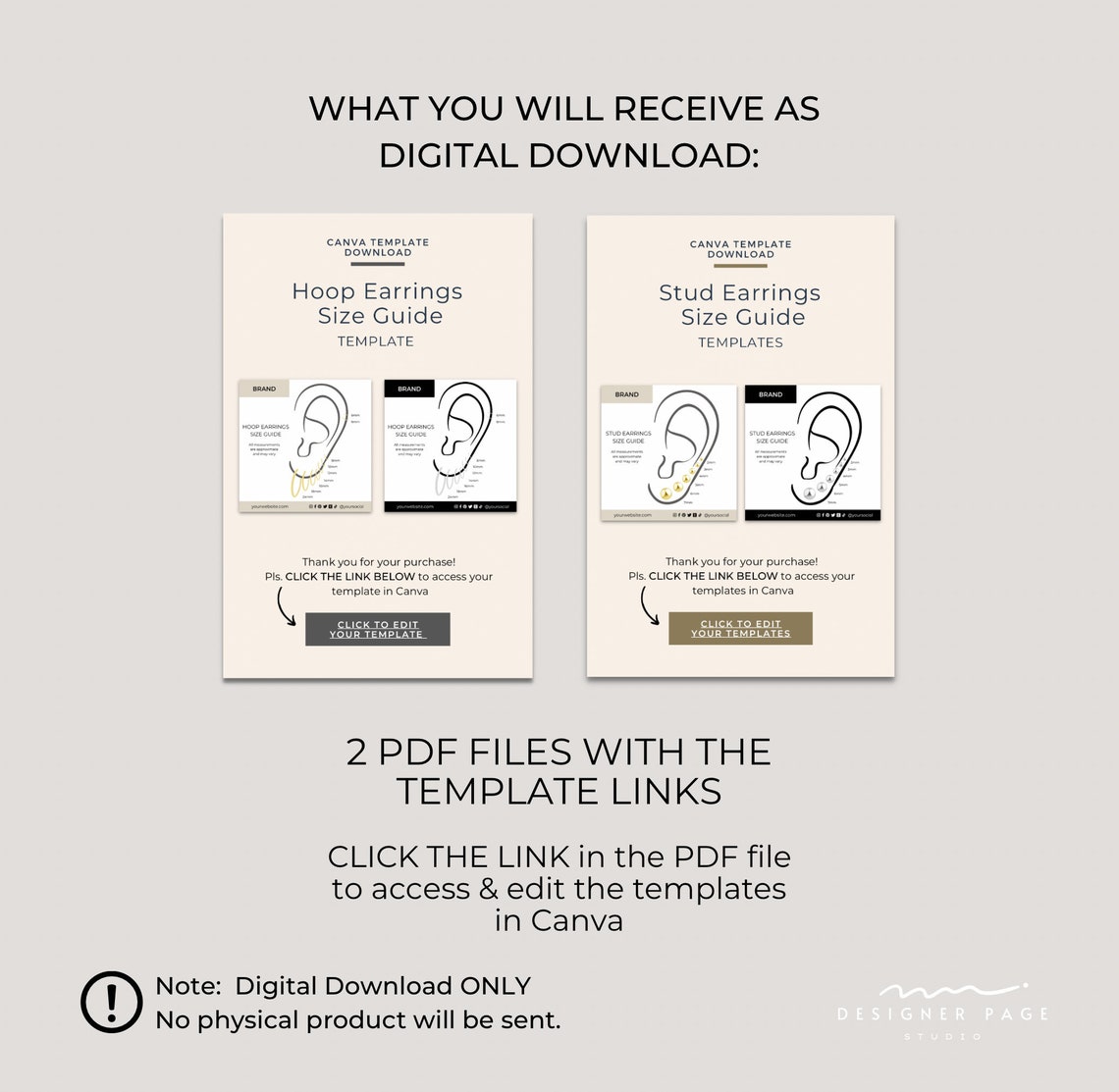 Editable Earrings Size Chart Template Canva, Printable Hoop Earrings ...