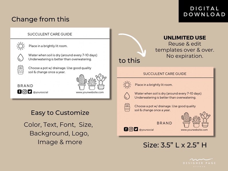 Editable Succulent Care Guide Template Canva, Printable Plants Care ...