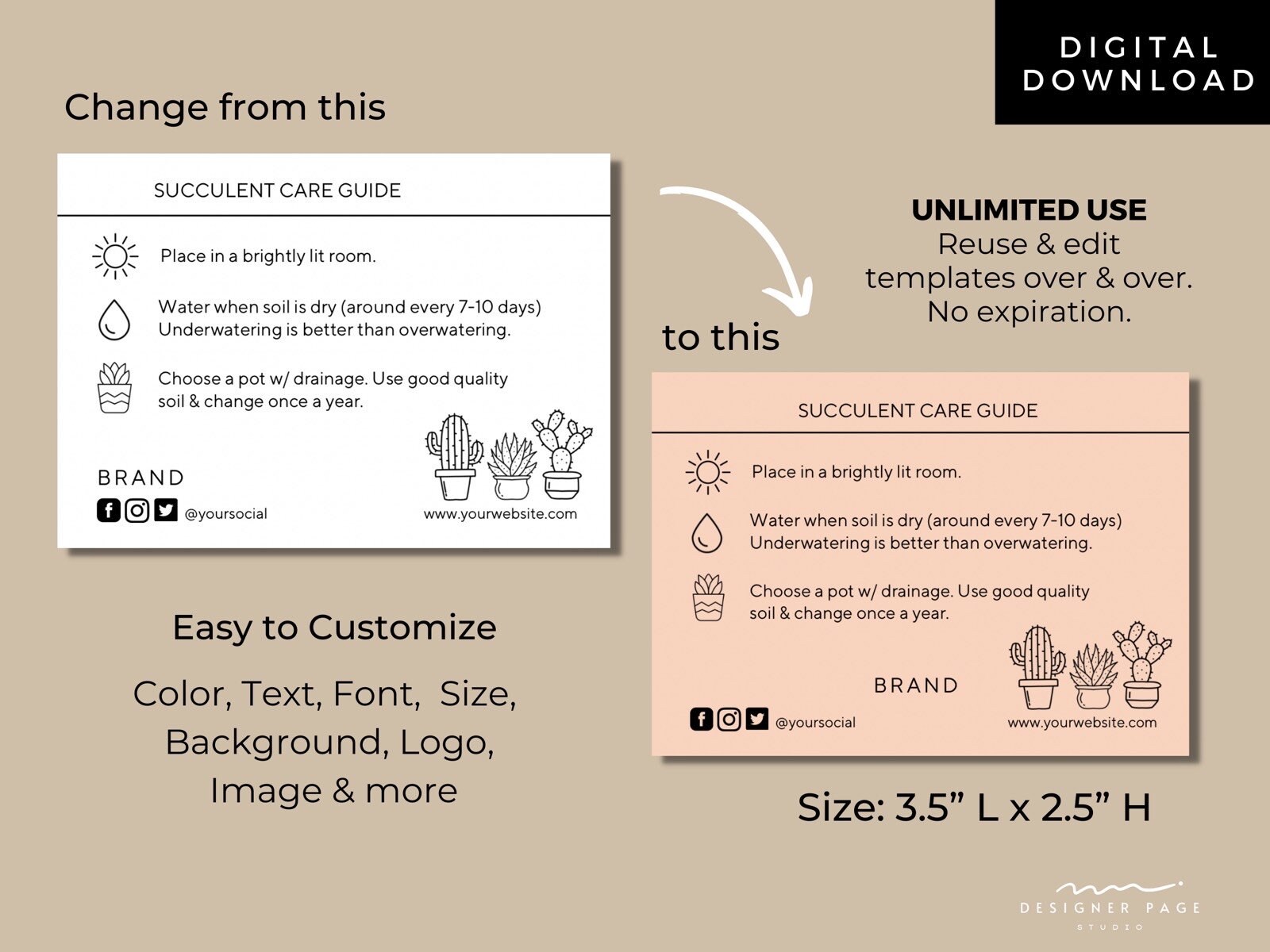 Editable Succulent Care Guide Template Canva, Printable Plants Care ...