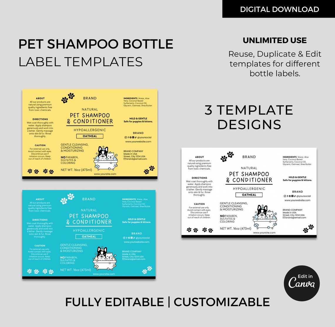Dog Shampoo Bottle Labels Template Editable Canva, Pet Shampoo ...