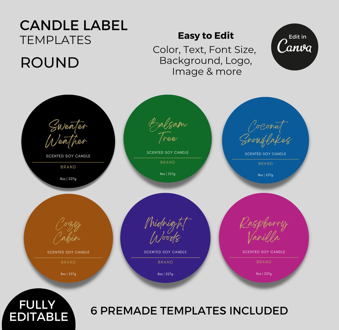 Editable Candle Tin Labels Template Canva Modern Candle Label - Etsy