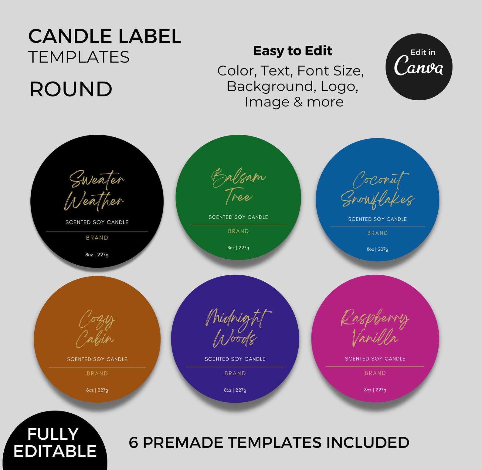 Editable Candle Tin Labels Template Canva, Modern Candle Label Stickers ...