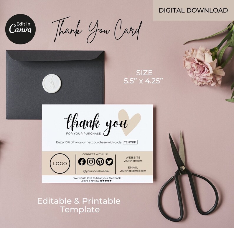 Thank You Cards Template Editable Canva Printable Business - Etsy