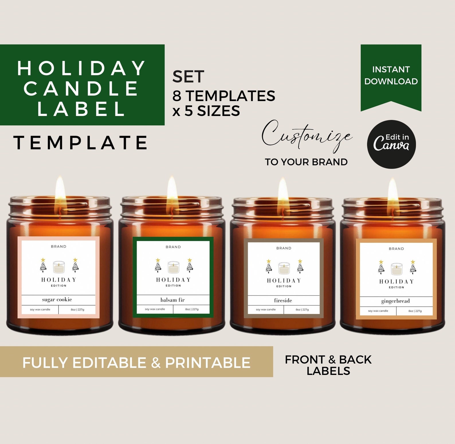 Christmas Candle Labels Template Editable Modern Candle Label - Etsy