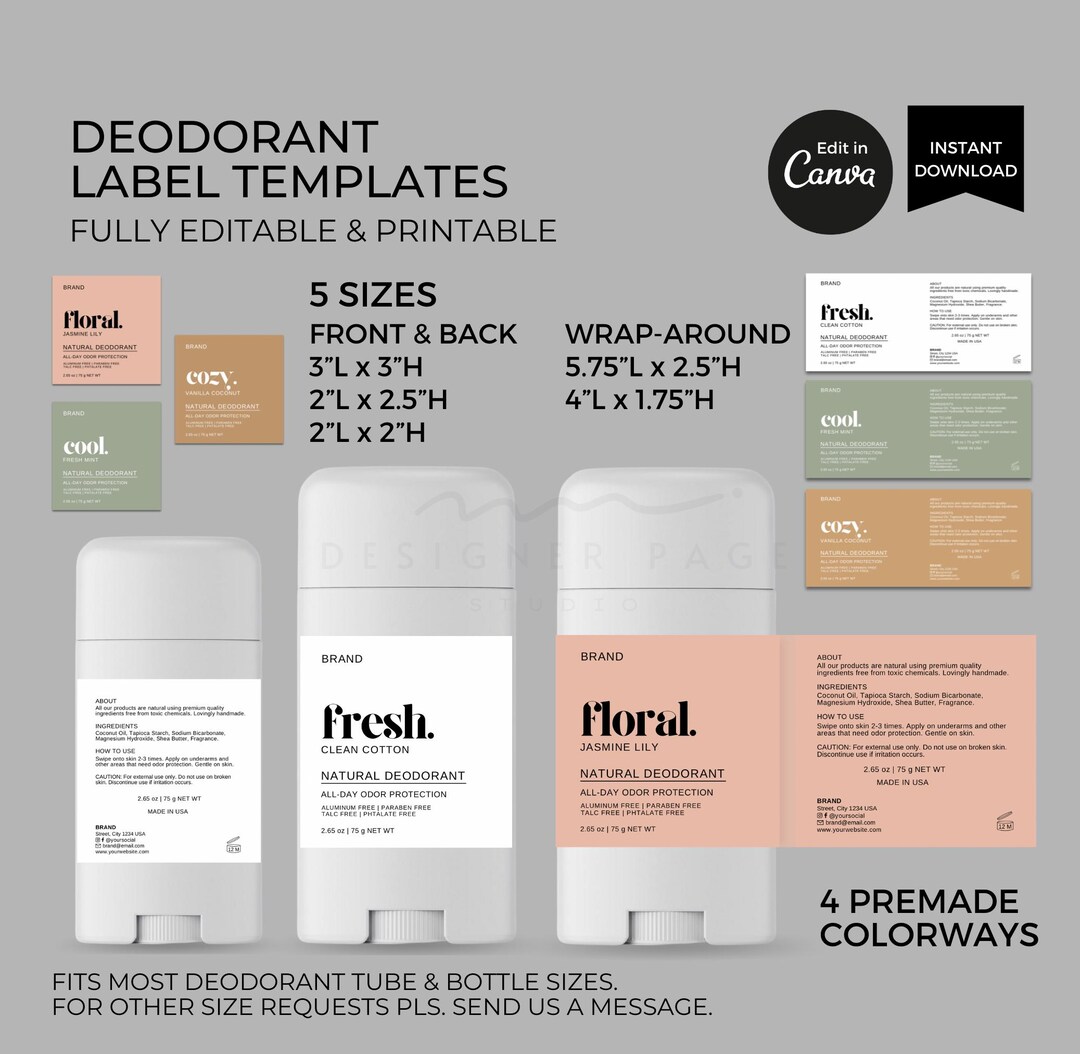 Deodorant Labels Template Canva Editable, Printable Deodorant Tube ...
