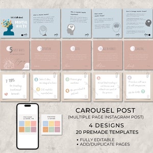 Mental Health Instagram Templates Canva, Tiktok Social Media Template ...