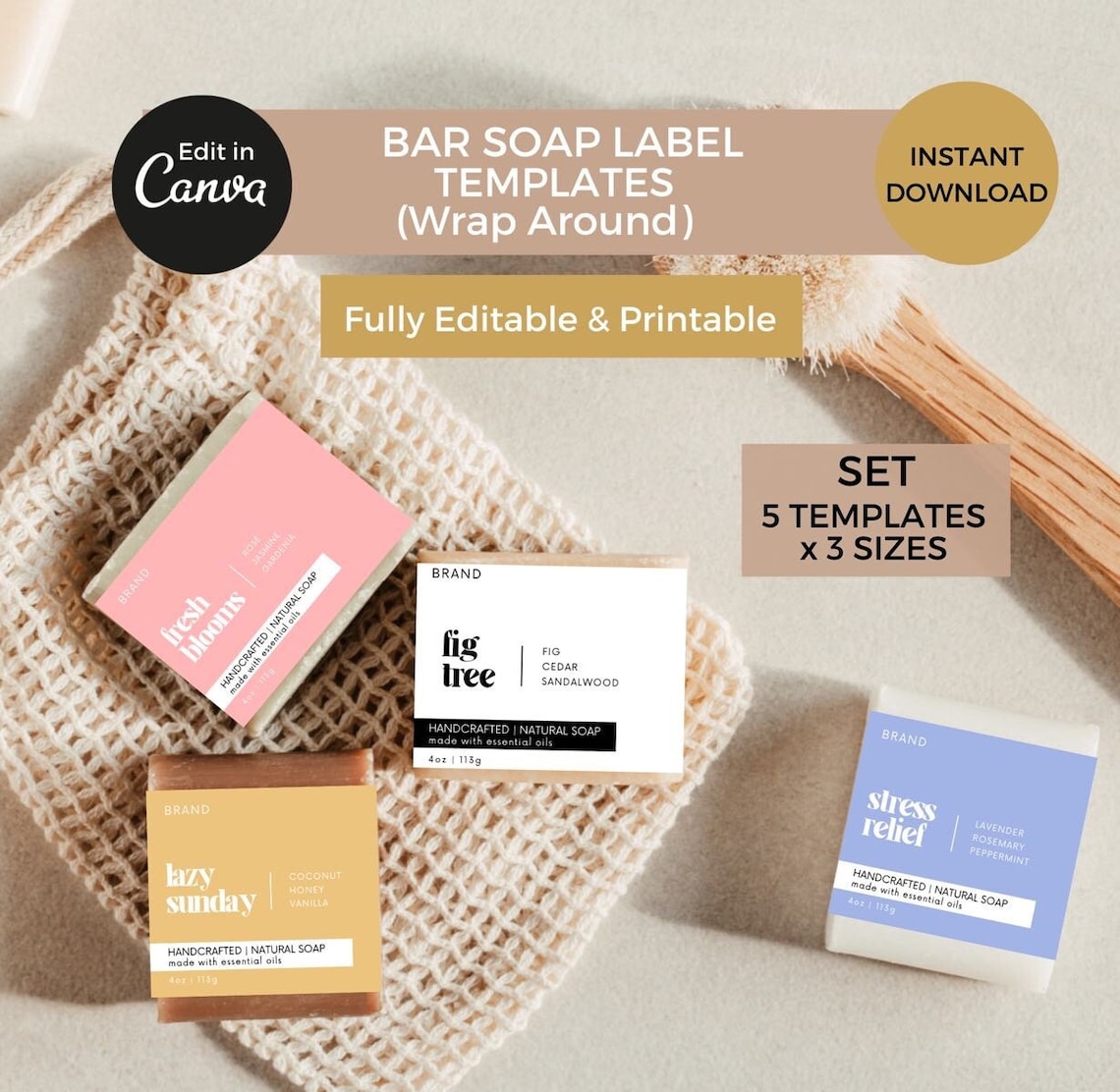 Bar Soap Label Template Canva Editable, Soap Sleeve Labels Printable ...