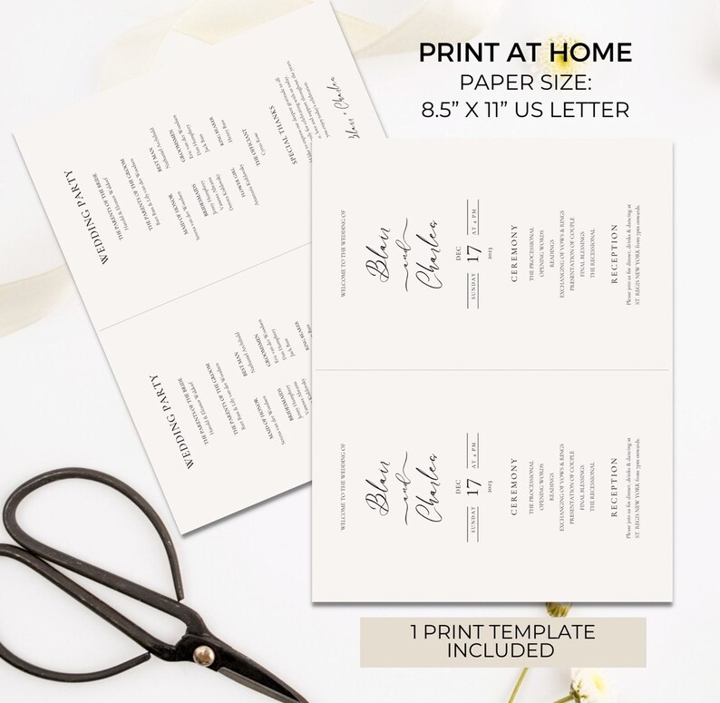 Editable Modern Wedding Program Card Template Canva, Printable Wedding ...