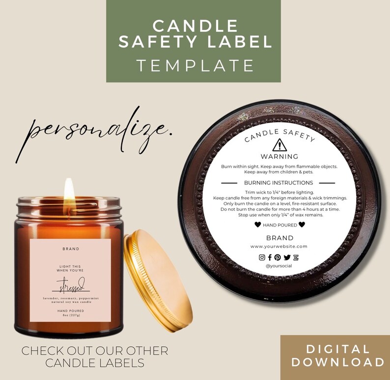 Candle Safety Label Template Editable, Printable Candle Warning Labels ...