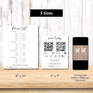Price List Template Editable, Printable Payment Sign Card Set, Price ...