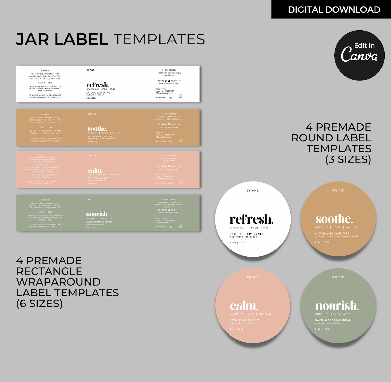 Cosmetic Jar Label Template Canva Editable, Printable Product Label ...