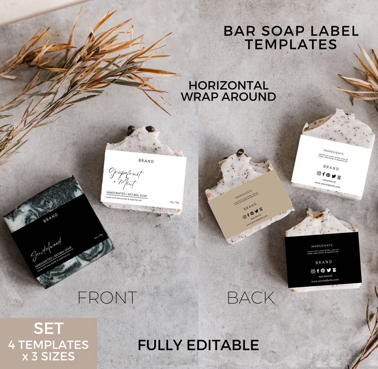 Editable Bottle Label Template Canva, Printable Bar Soap Labels, Modern ...
