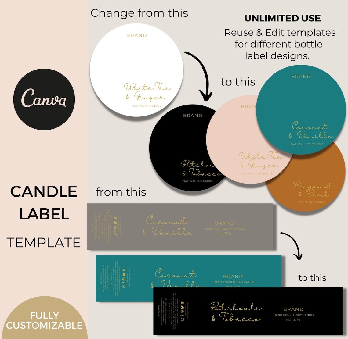 Candle Tin Label Template Editable Modern Candle Labels - Etsy