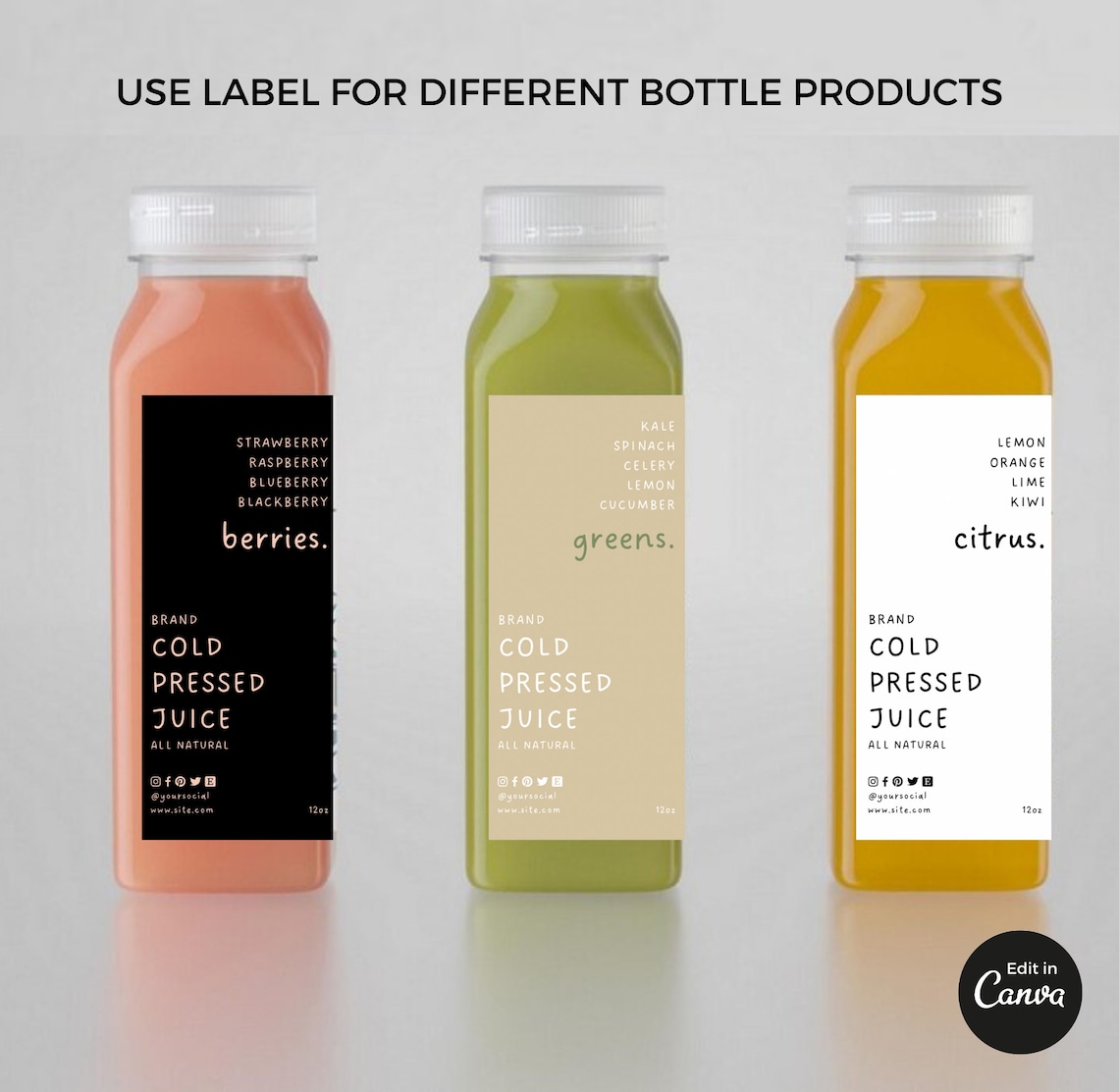Editable Fruit Juice Bottle Labels Template Canva Fresh Juice - Etsy