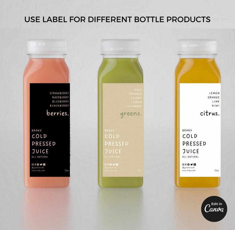 Editable Fruit Juice Bottle Labels Template Canva Fresh Juice - Etsy