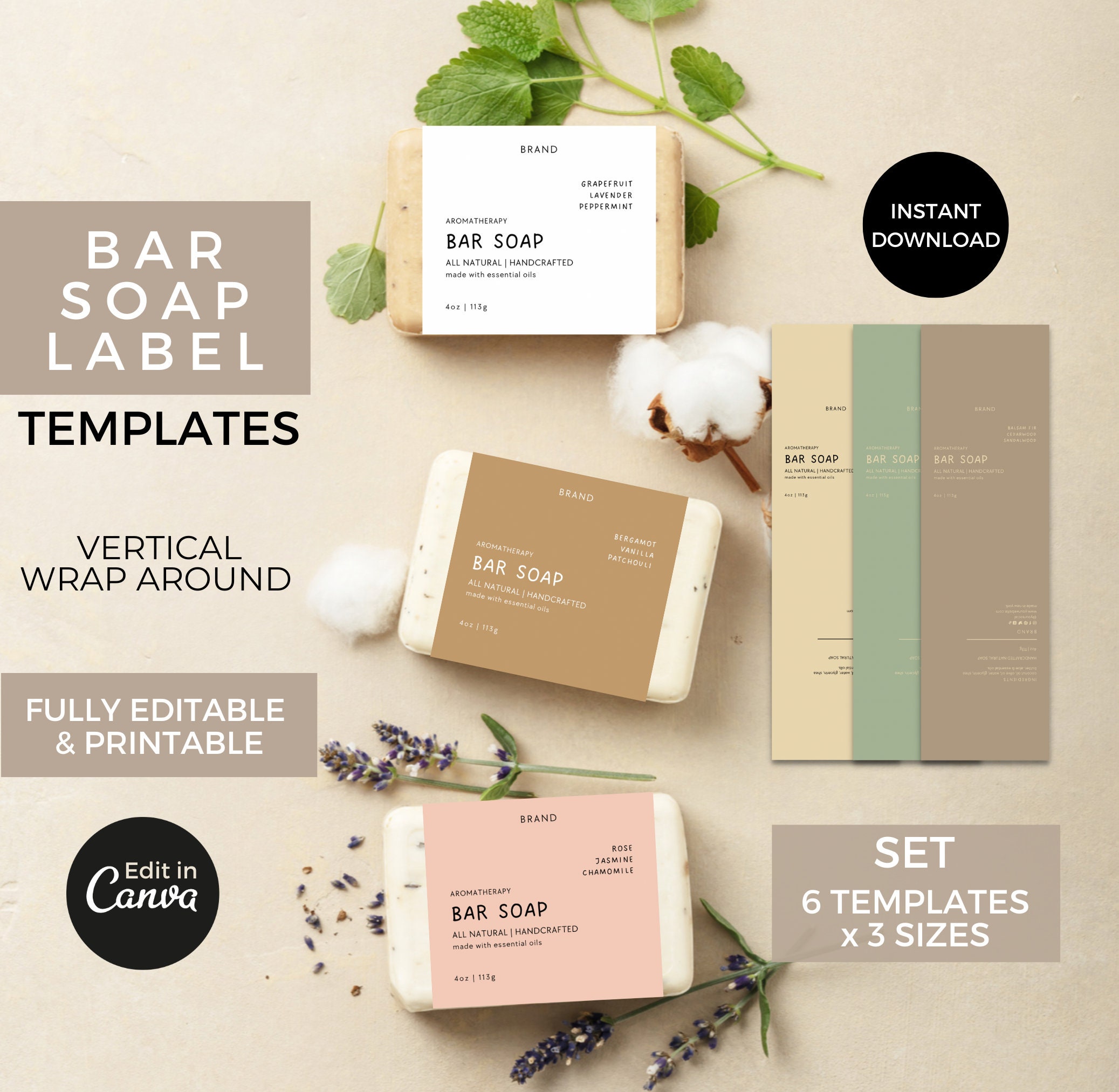Editable Soap Label Template Canva, Bar Soap Labels Printable, Soap ...