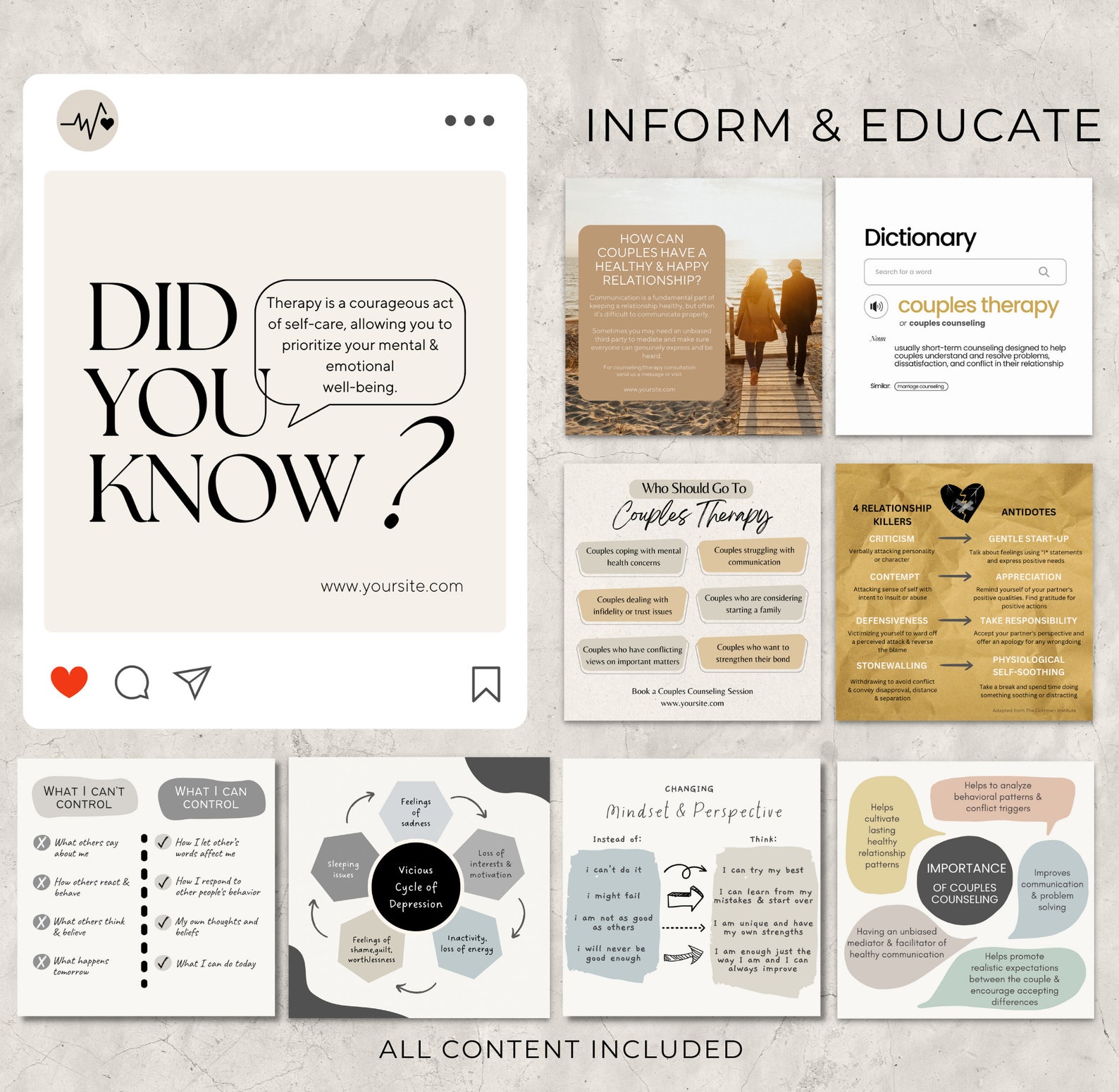 Couples Therapy Instagram Templates Editable Canva, Marriage Counseling ...