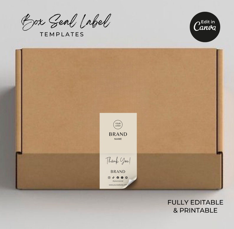 Editable Box Labels Template Canva, Mailer Box Seal Label Sticker ...