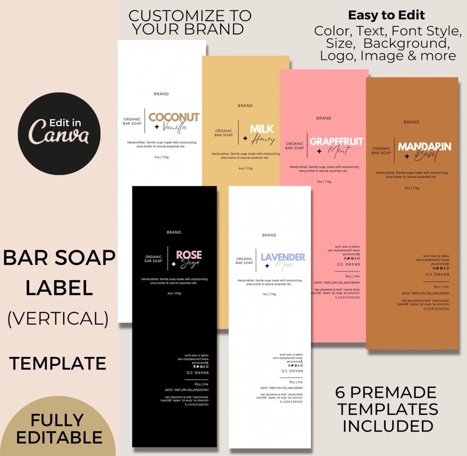 Modern Soap Label Template Editable, Bar Soap Labels Printable ...