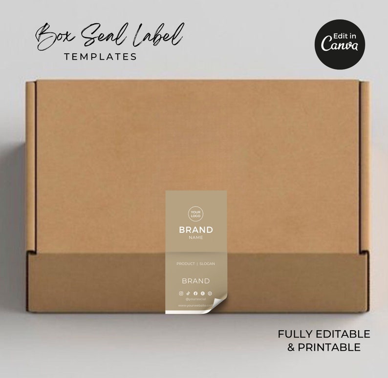 Box Seal Labels Template Editable Canva, Mailer Box Label Stickers ...