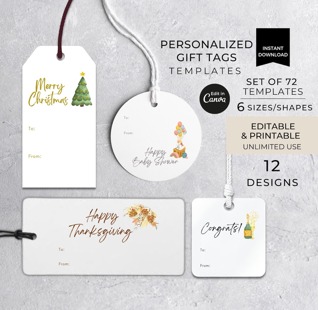 Editable Gift Tags Template Canva, Printable Favors Tag Set, Custom ...