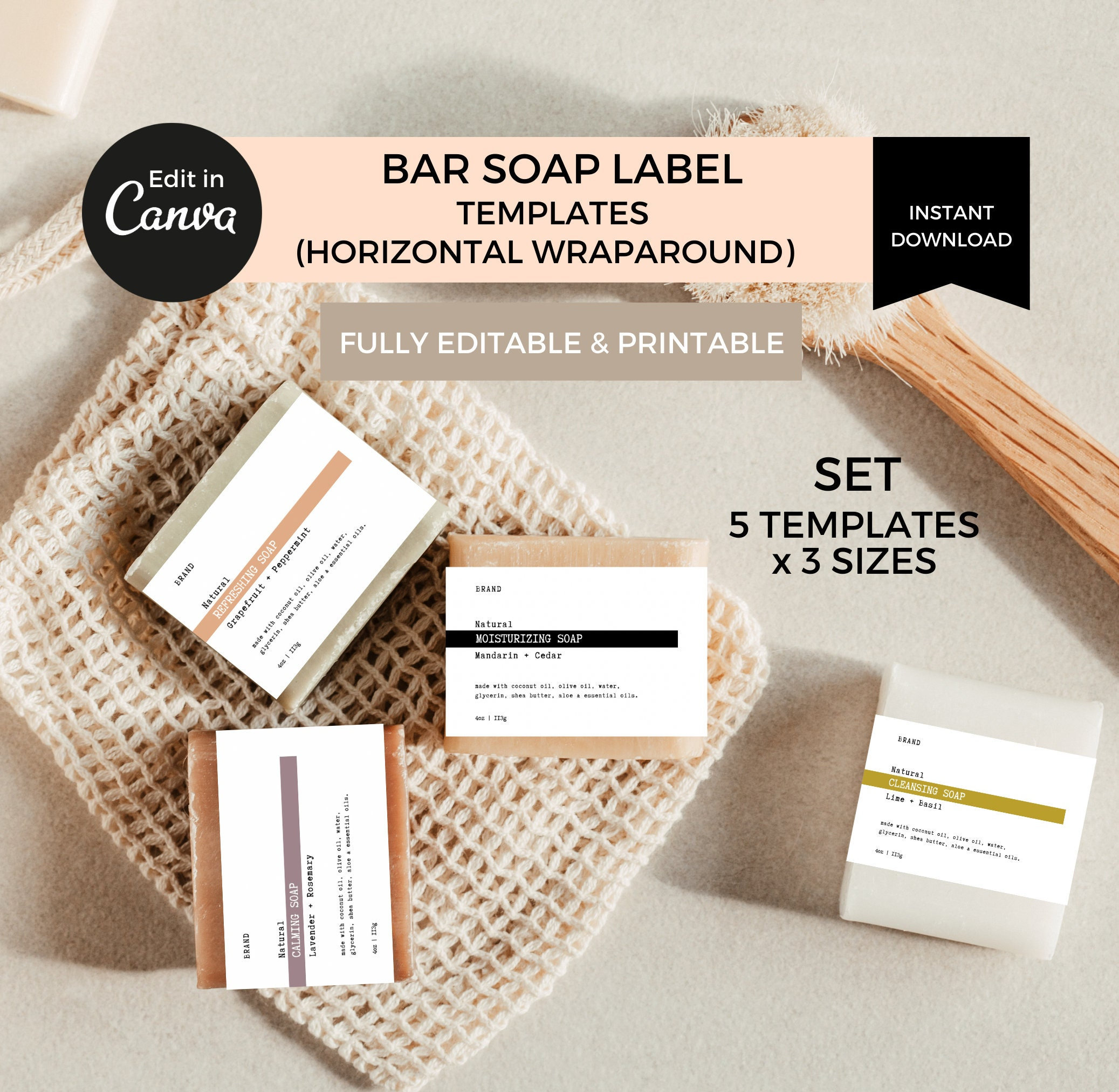 Minimalist Bar Soap Label Template Canva Editable, Modern Soap Wrap ...