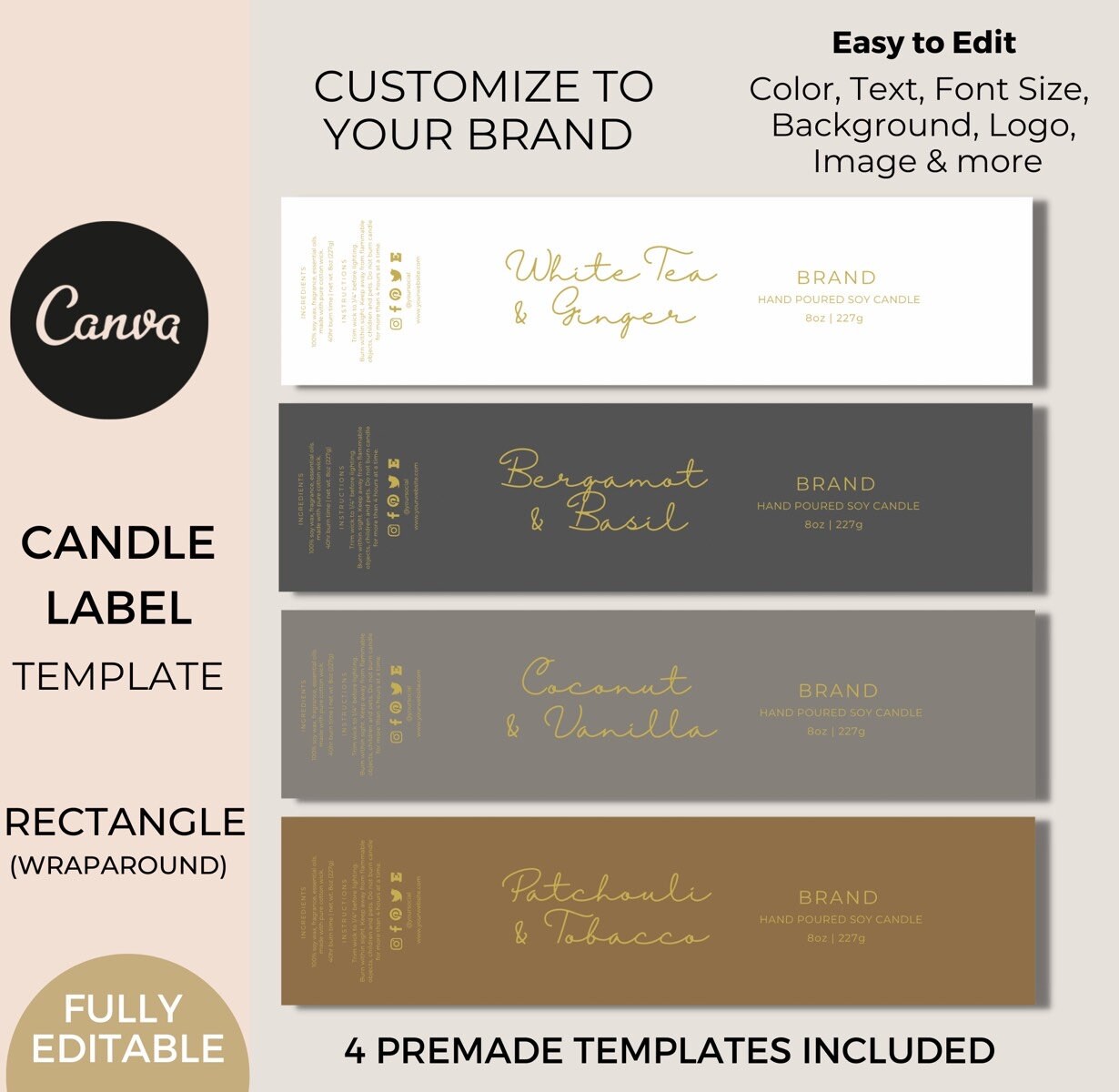 Candle Tin Label Template Editable Modern Candle Labels - Etsy