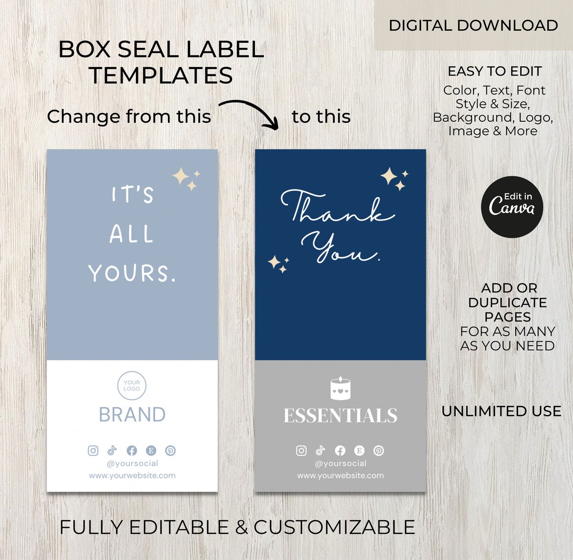 Editable Box Label Sticker Template Canva, Mailer Box Seal Labels ...