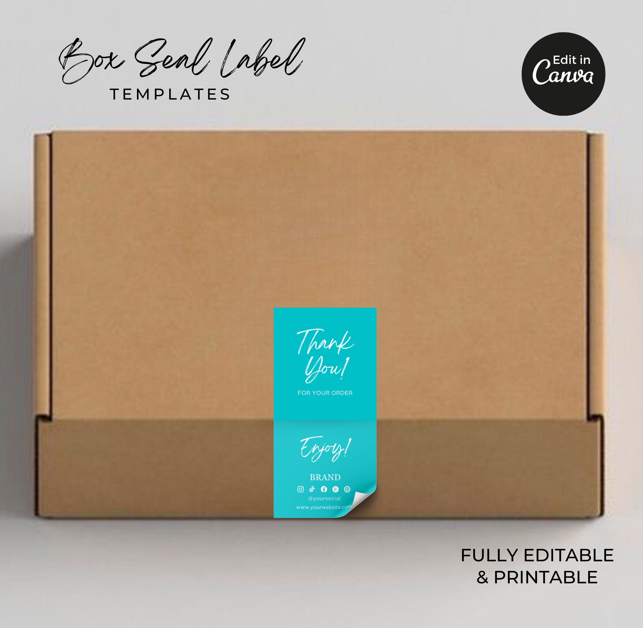 Box Labels Template Editable Canva, Mailer Box Seal Label Stickers ...