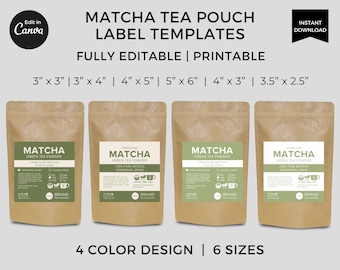 Matcha Tea Labels Template Editable Canva, Matcha Powder Tea Bag Label ...