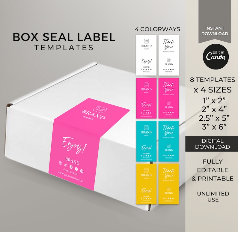 Box Labels Template Editable Canva, Mailer Box Seal Label Stickers ...