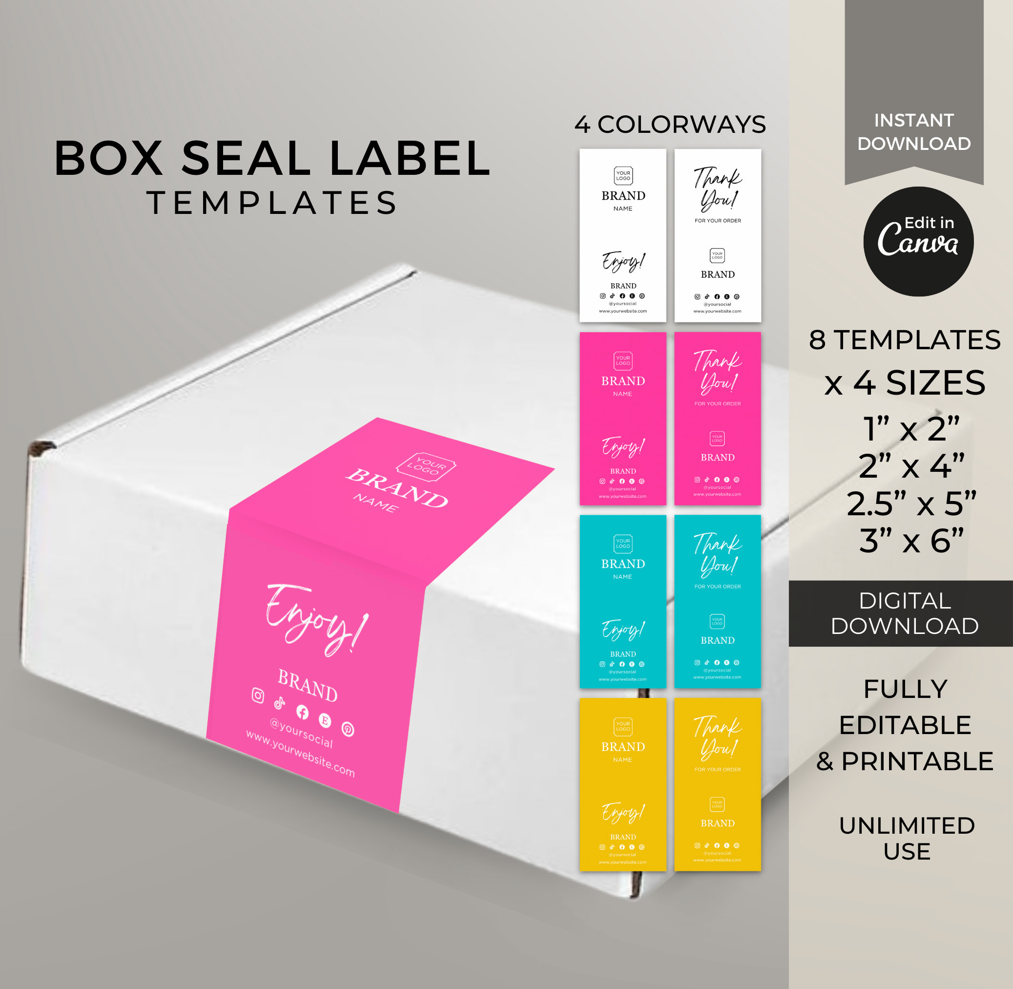 Box Labels Template Editable Canva, Mailer Box Seal Label Stickers ...