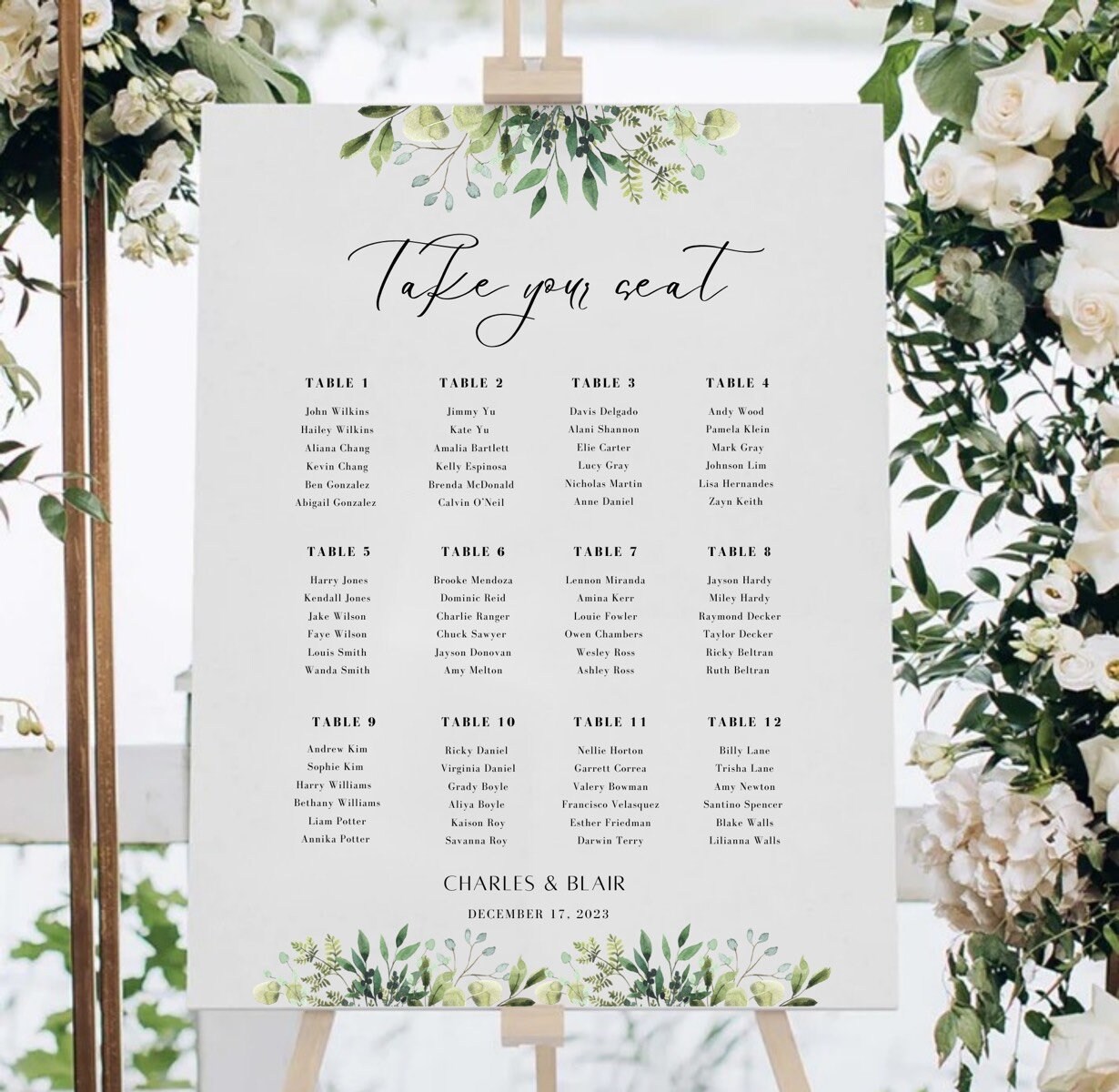 Wedding Guest Seating Charts Template Editable, Printable Wedding ...