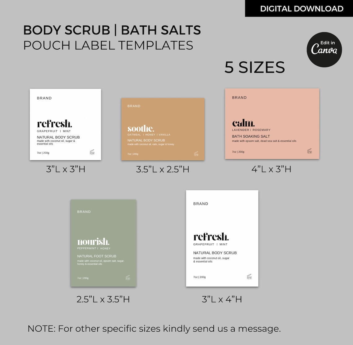 Bath Salts Pouch Label Template Editable Canva, Printable Body Scrub ...